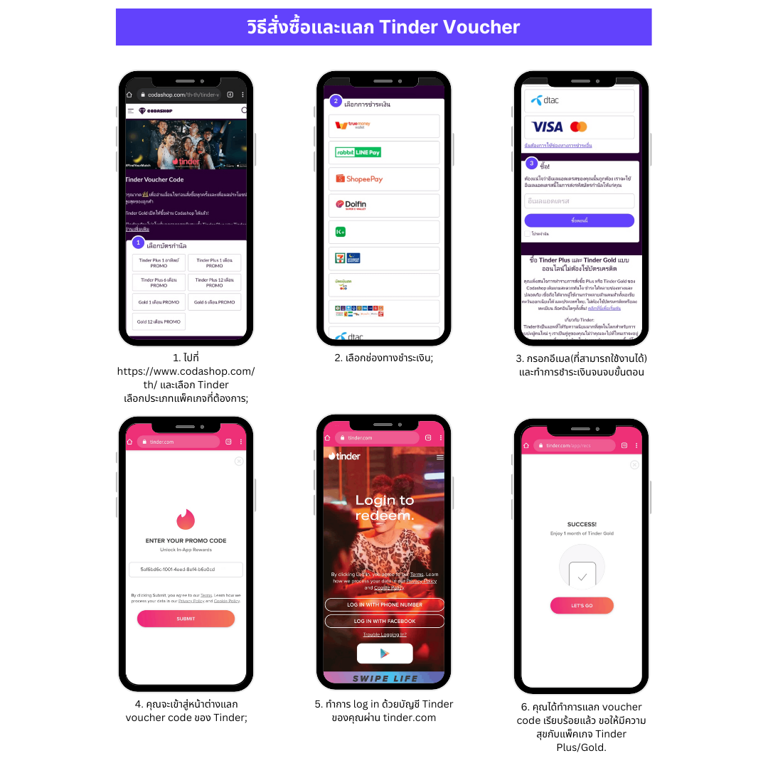 วิธีสั่งซื้อและแลก Tinder Voucher – Codashop ประเทศไทย (Thailand)