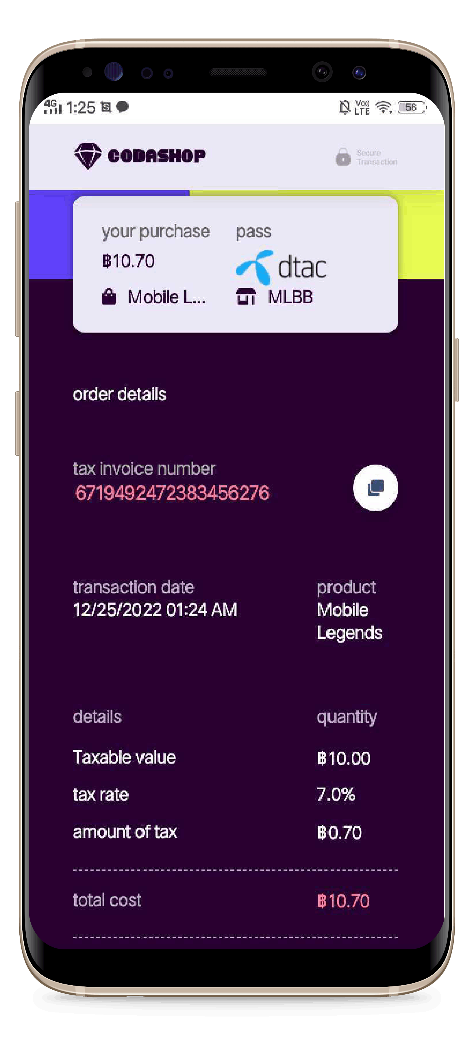 จ่ายด้วย DTAC – Codashop ประเทศไทย (Thailand)